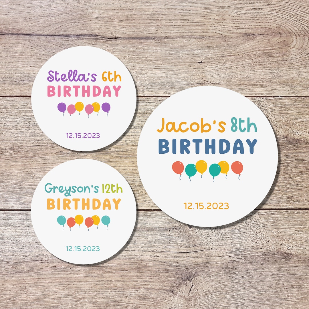 Personalized Happy Birthday Stickers, Goody Bag Stickers, Custom ...