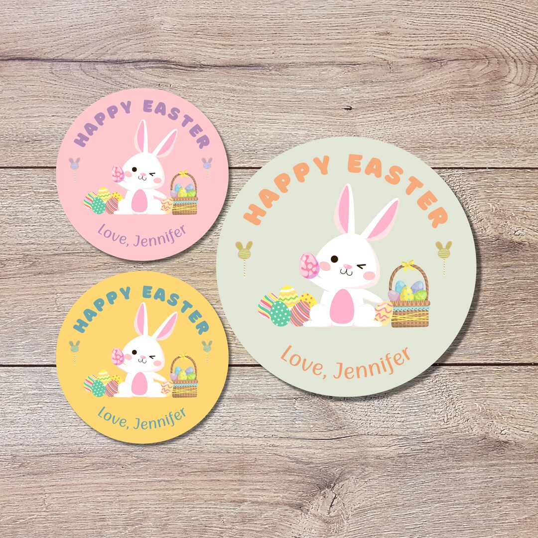 Personalized Easter Stickers, Matte or Glossy Finish, Custom Happy ...