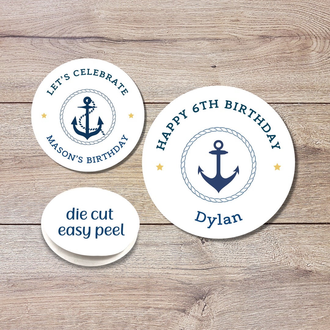 Personalized Nautical Theme Birthday Stickers, Goody Bag Party Favor ...