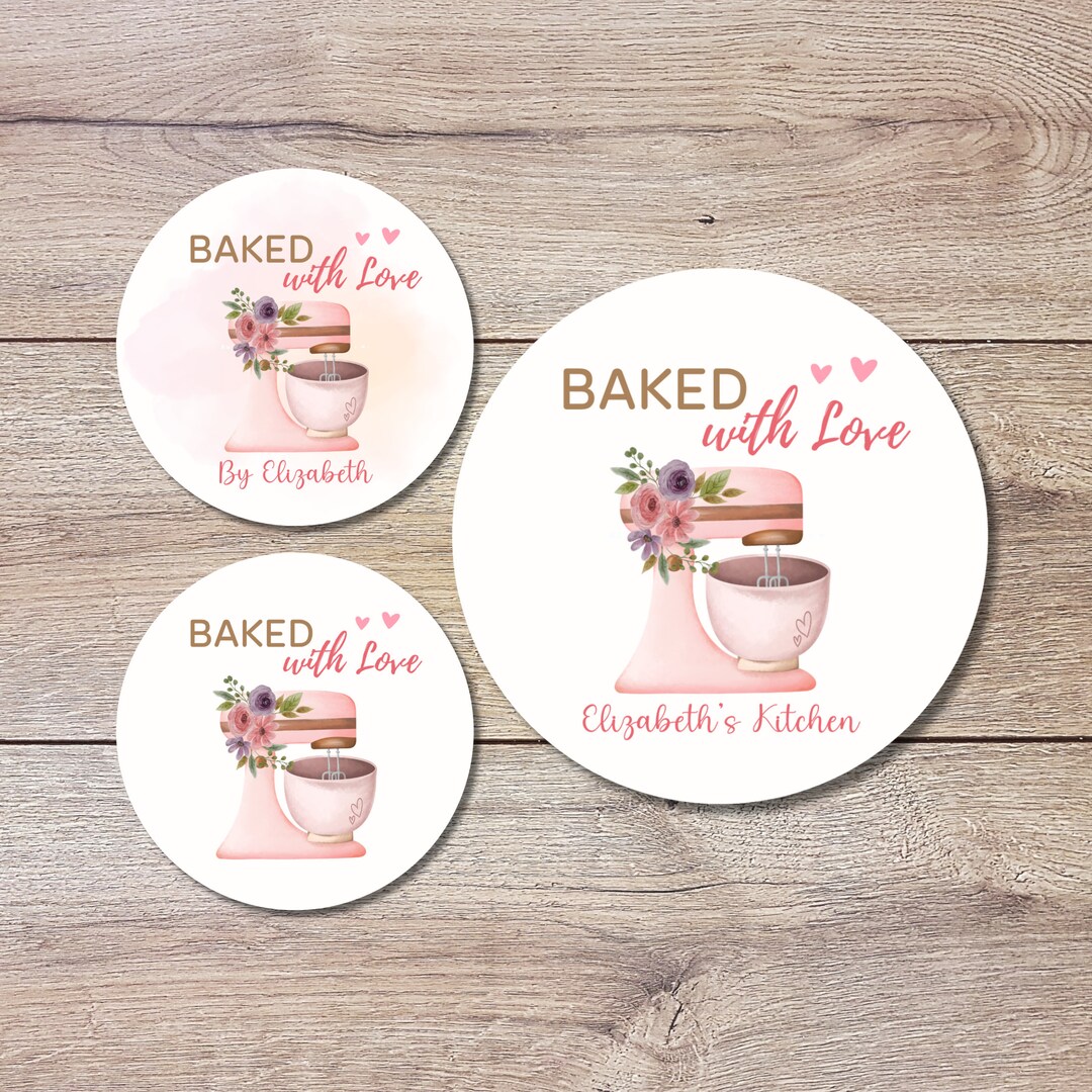 Personalized Baked With Love Stickers, Customized Baked Goods Label ...