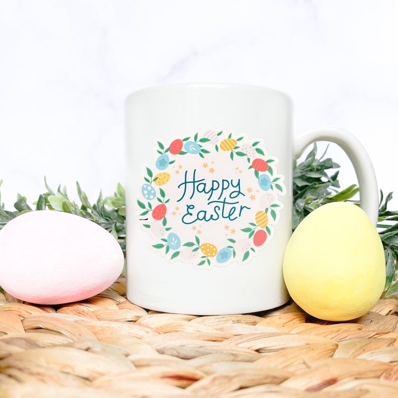 Happy Easter Vinyl Sticker Easter Floral Vinyl Sticker for - Etsy
