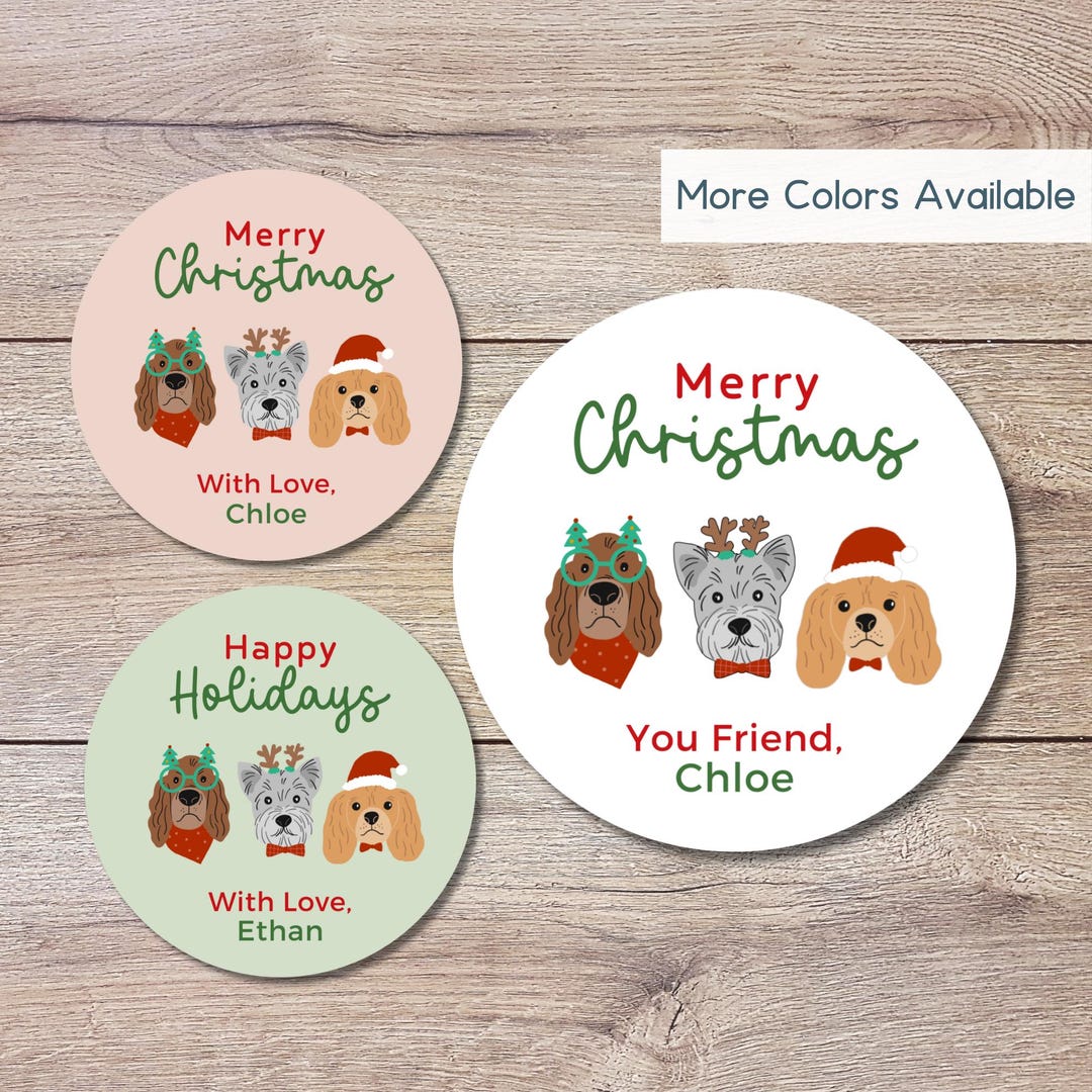 Triple Holiday Dogs, Merry Christmas Stickers, Personalized Happy ...