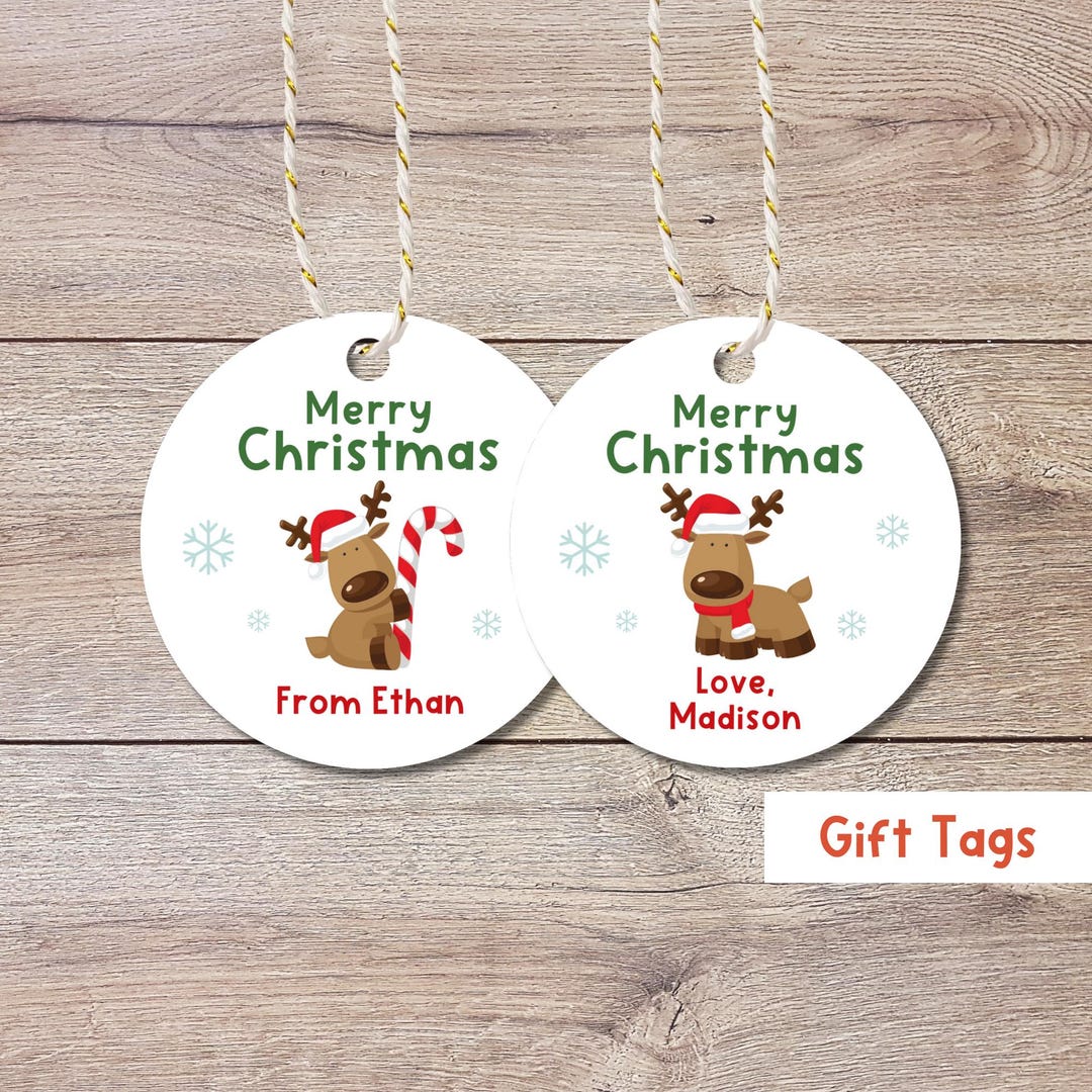 Personalized Christmas Reindeer Gift Tags, Custom Holiday Gift Tags ...