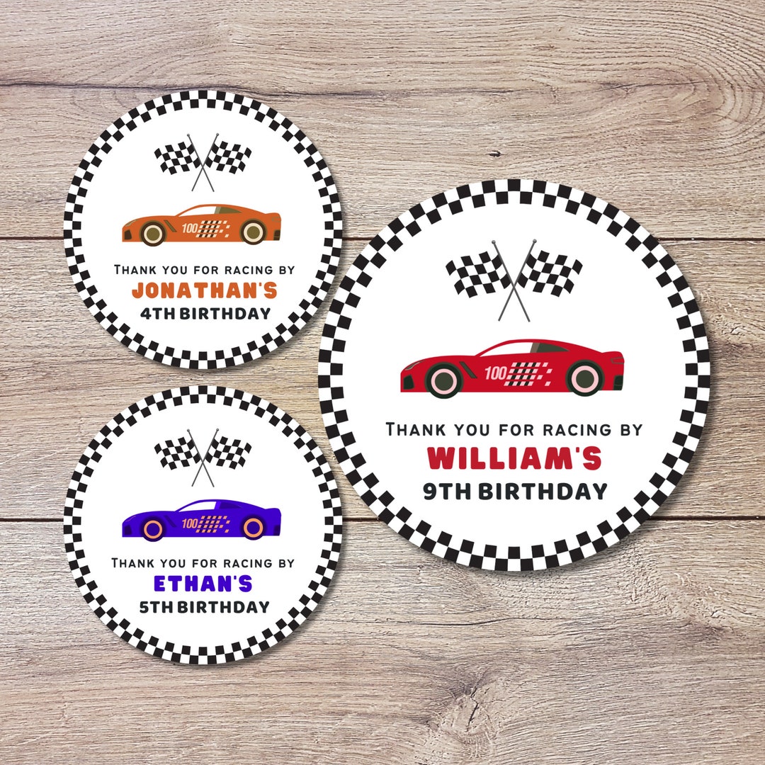 Personalized Race Car Theme Birthday Stickers, Goody Bag Party Favor ...