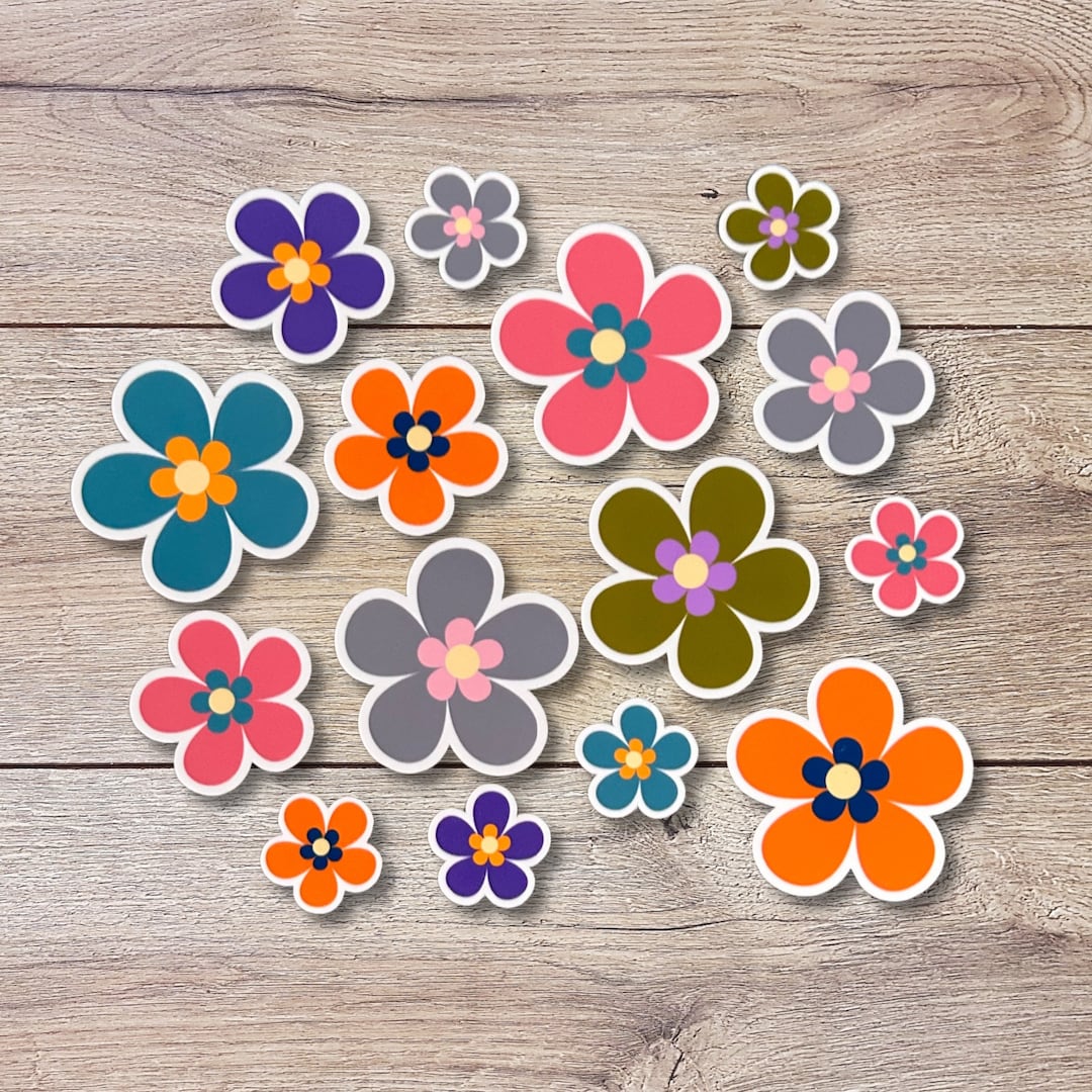Fall Flowers Vinyl Sticker Set of 6, Flower Pack, 1" 1.5"or 2" Matte or ...