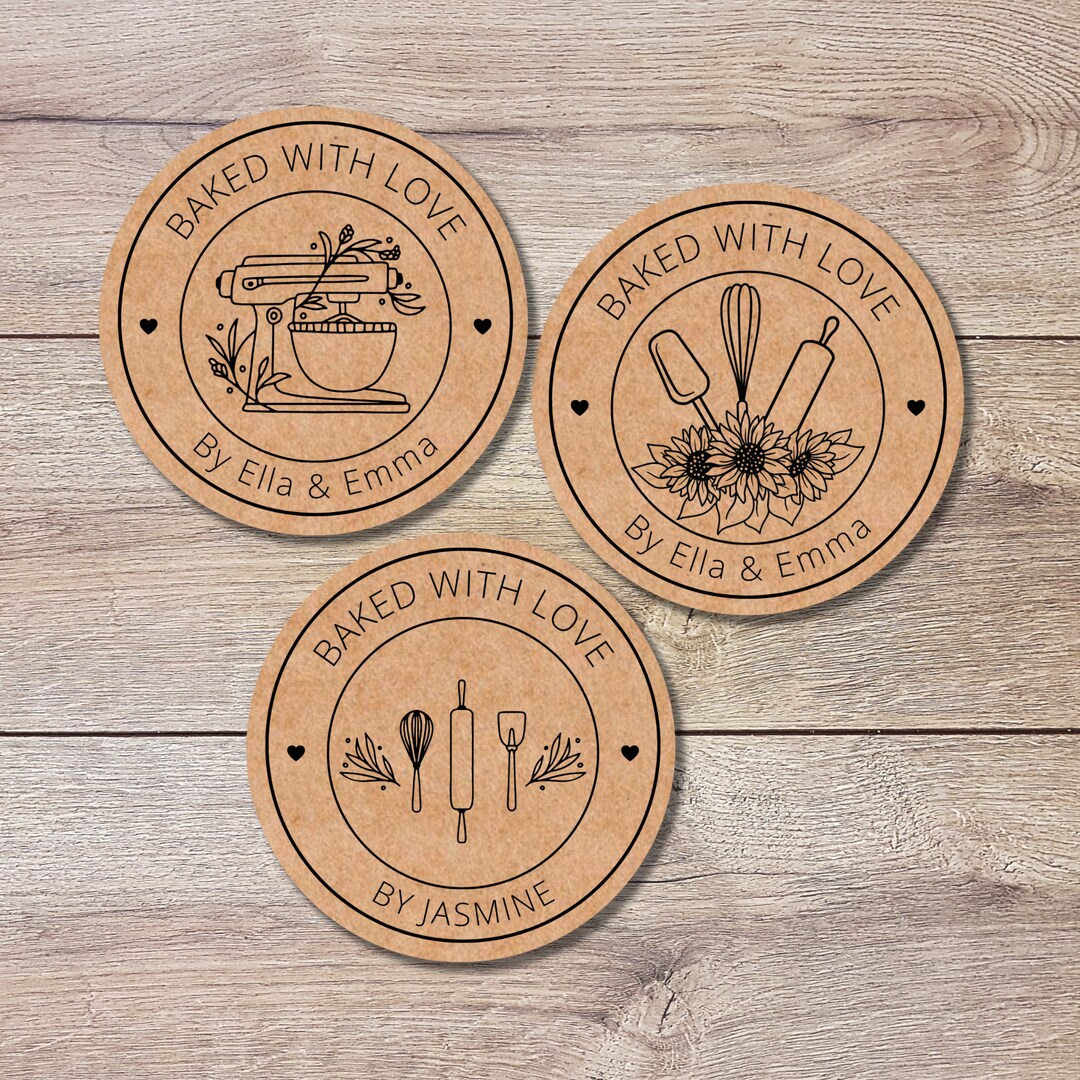 Kraft Baked With Love Stickers, Customized Baked Goods Label, Homemade ...