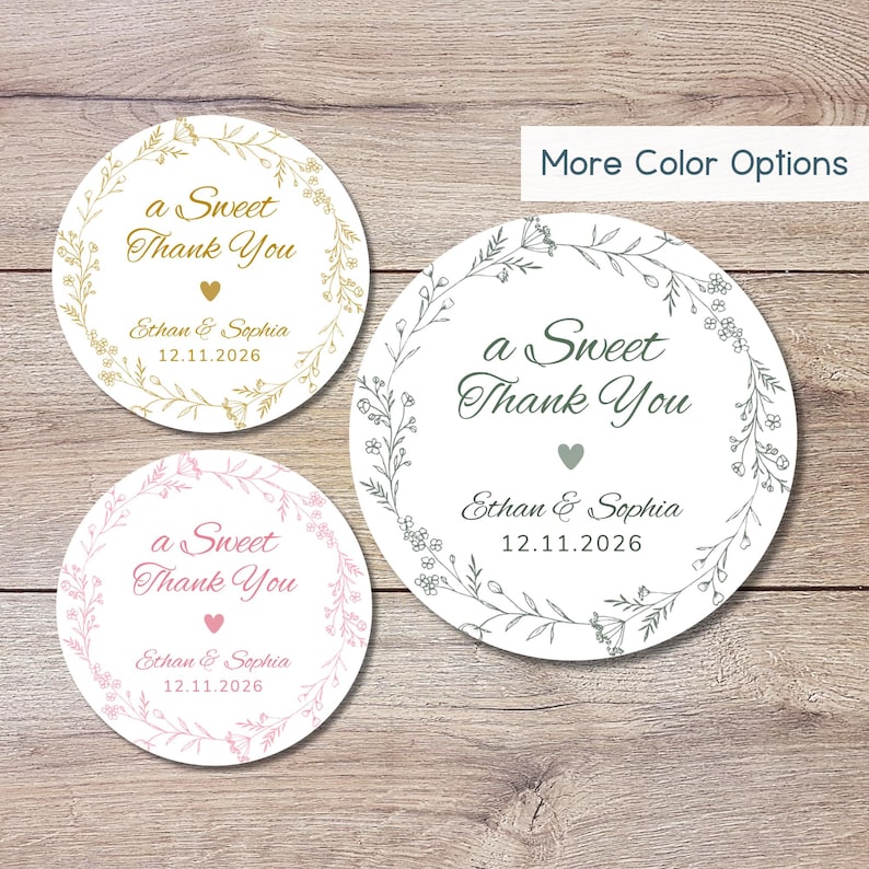 A Sweet Thank You Floral Wreath Sticker, Personalized Wedding Custom ...