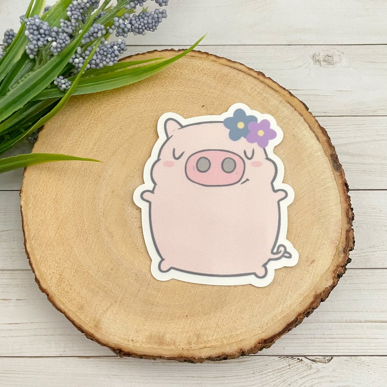 Pig Vinyl Sticker Pig Flower Sticker Glossy Finish Cute - Etsy