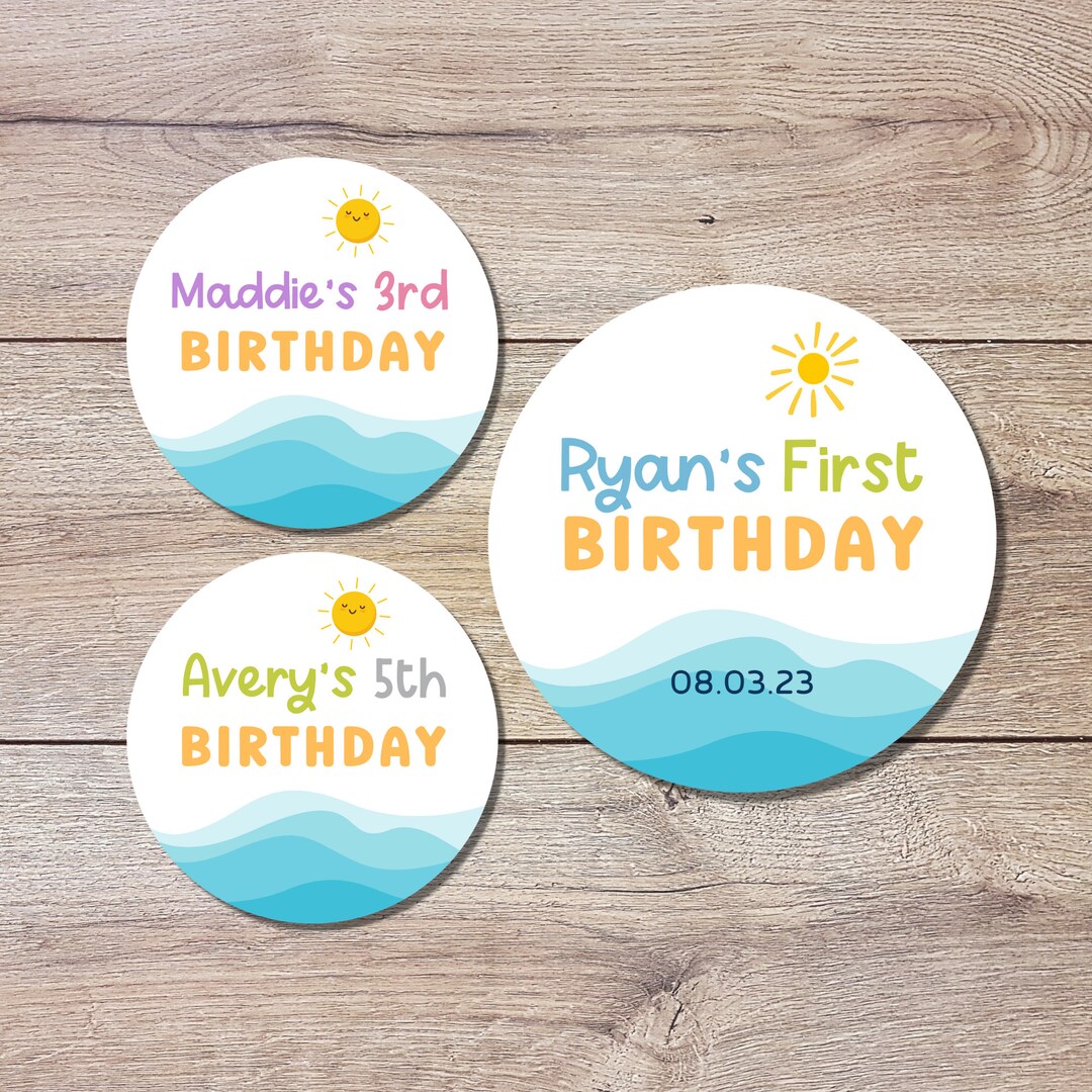 Personalized Ocean Birthday Sticker, Summer Birthday Goody Bag, Custom ...