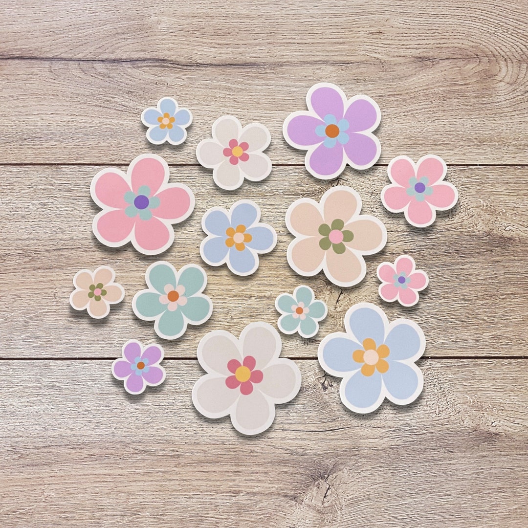 Pastel Flowers Vinyl Sticker Set of 6, Flower Pack, 1" 1.5"or 2 ...