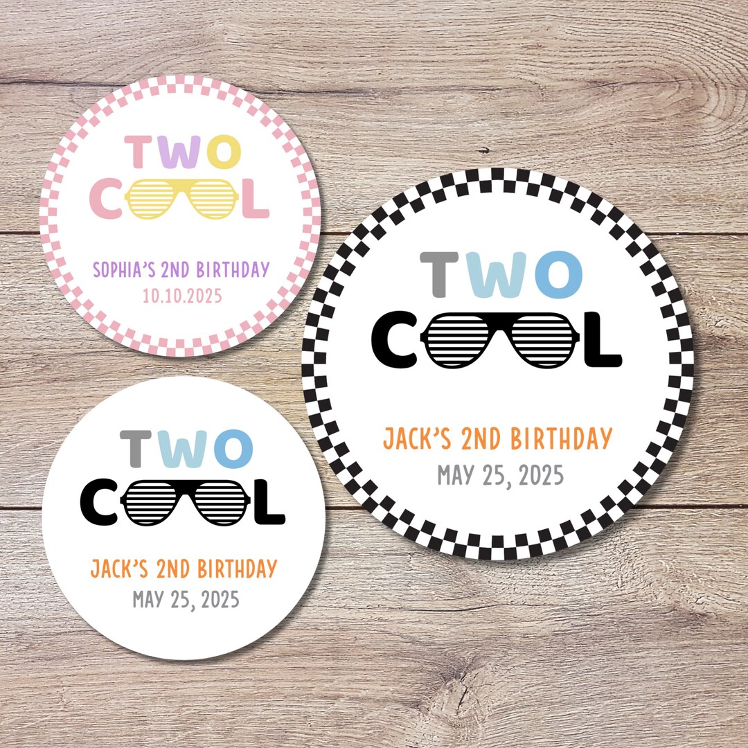 Two Cool Happy Birthday Stickers, Personalized Goody Bag Stickers ...