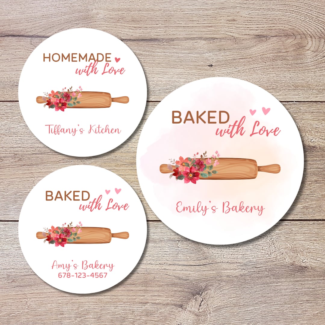 Personalized Baked With Love Stickers, Customized Baked Goods Label ...