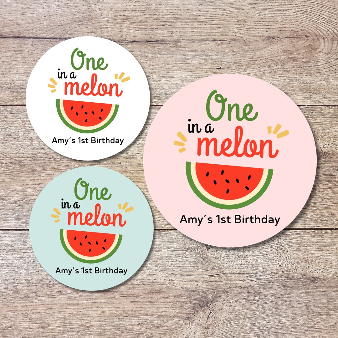 Personalized One in A Melon Birthday Stickers, Custom Party Favor Goody ...