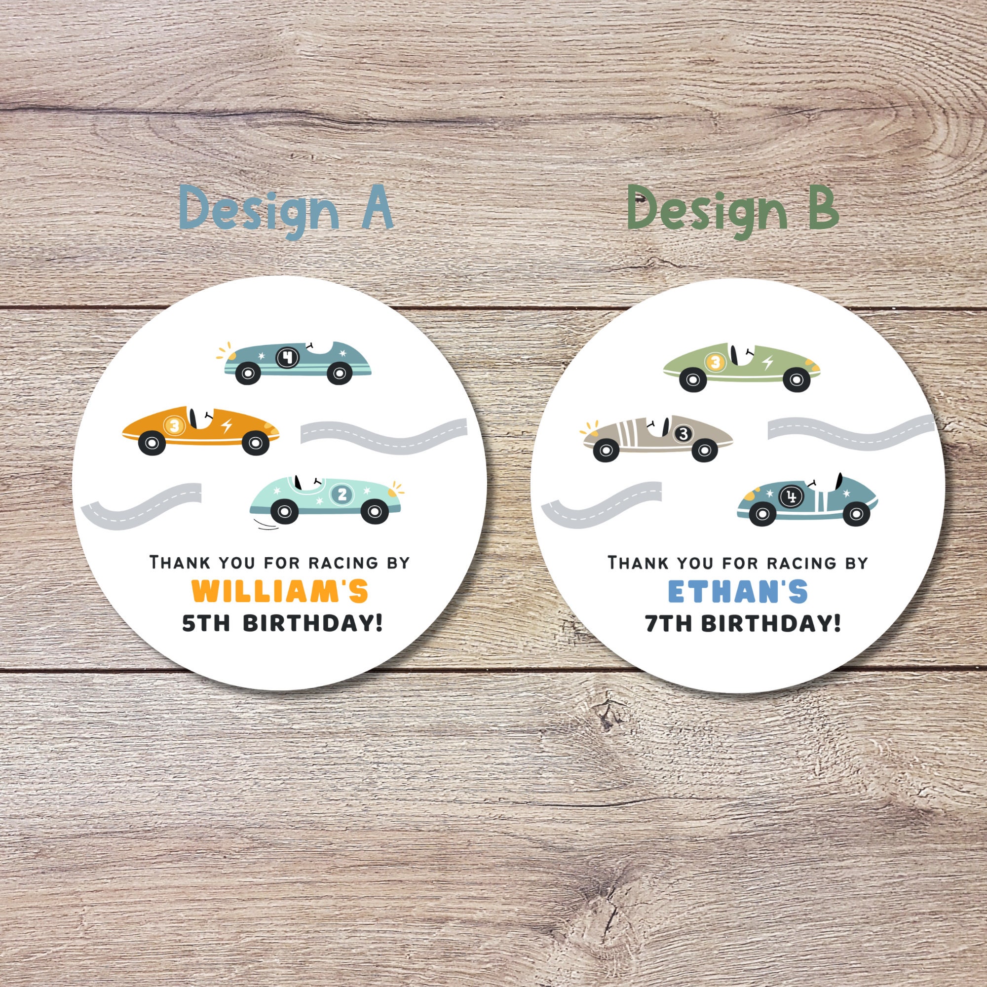 Personalized Race Car Theme Birthday Stickers, Goody Bag Party Favor ...