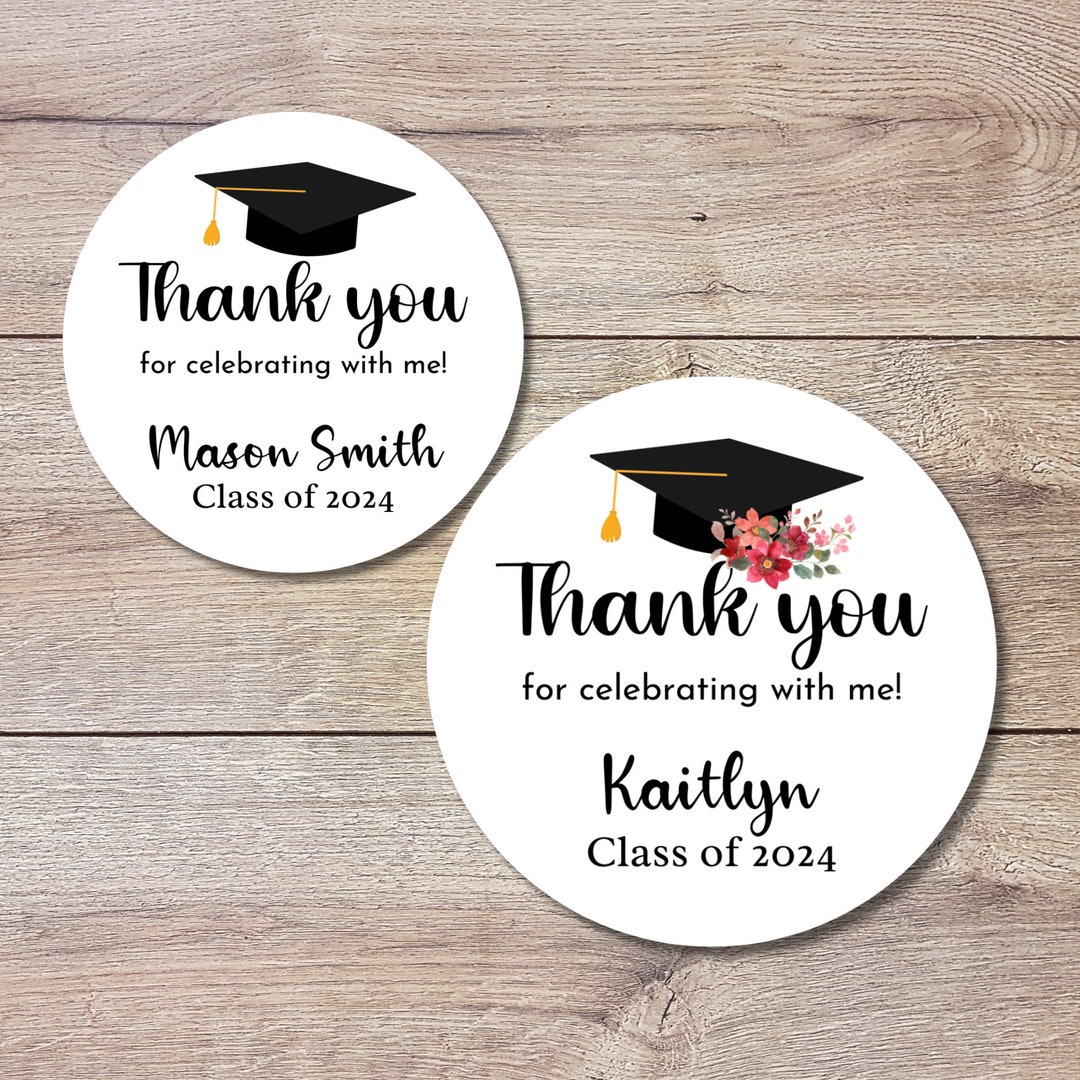 Graduation Thank You Stickers, Personalized Floral Happy Graduation ...