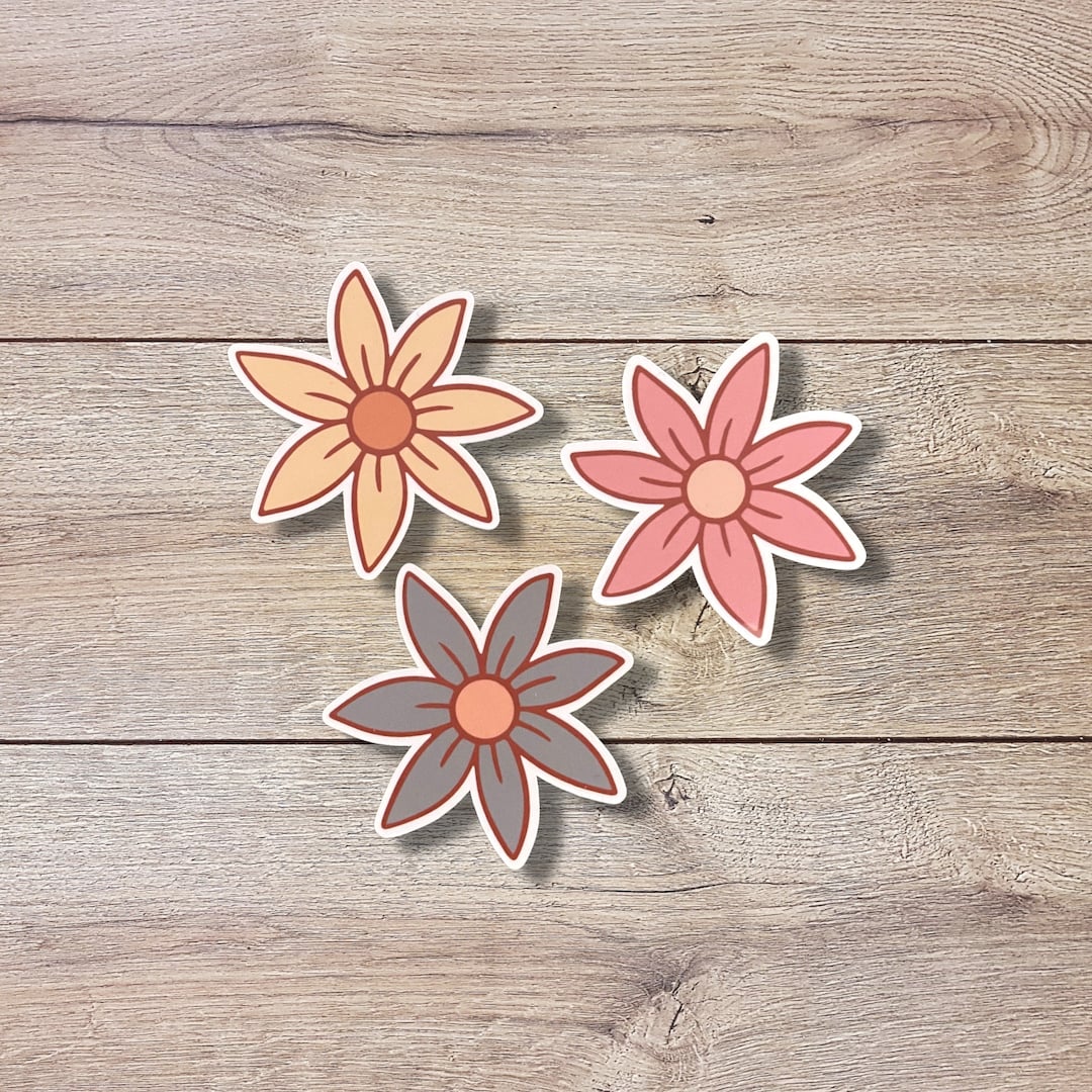 Flower Vinyl Stickers, Set of 3 or 6, Vinyl Flower Sticker Pack, Laptop ...