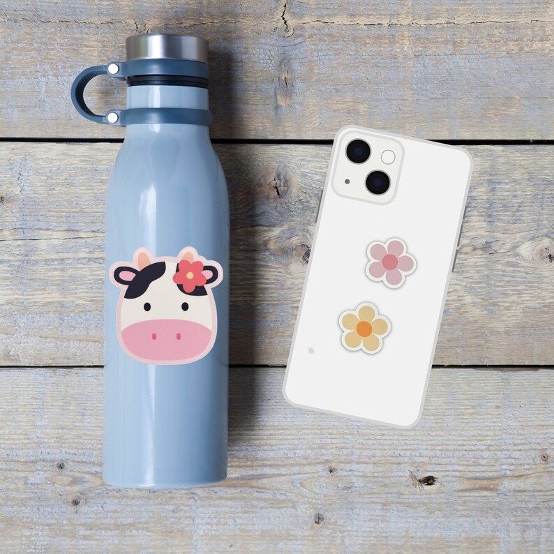 Cow Vinyl Sticker Glossy Finish Waterproof Floral Cow - Etsy