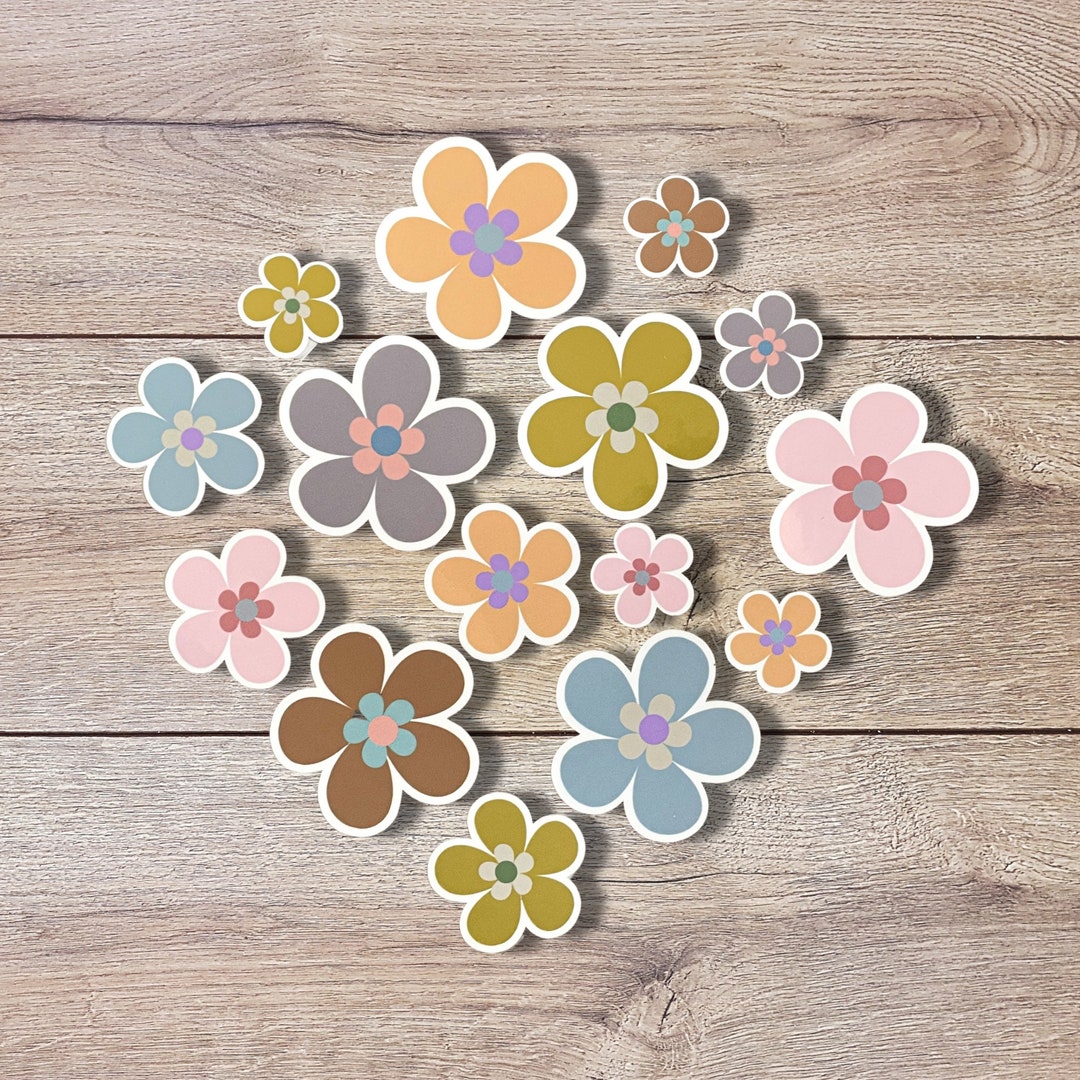 Retro Flower Vinyl Sticker Set of 6 | Flower Stickers | Glossy or Matte ...