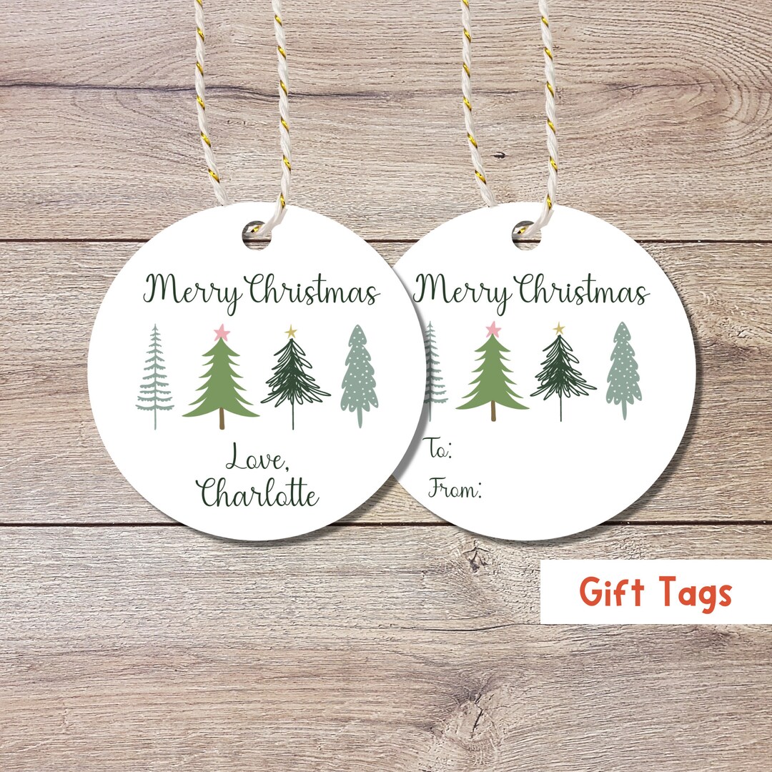 Personalized Christmas Trees Gift Tags, Custom Holiday Gift Tags, Matte ...