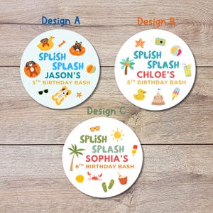 Personalized Splish Splash Birthday Stickers, Custom Beach Pool ...