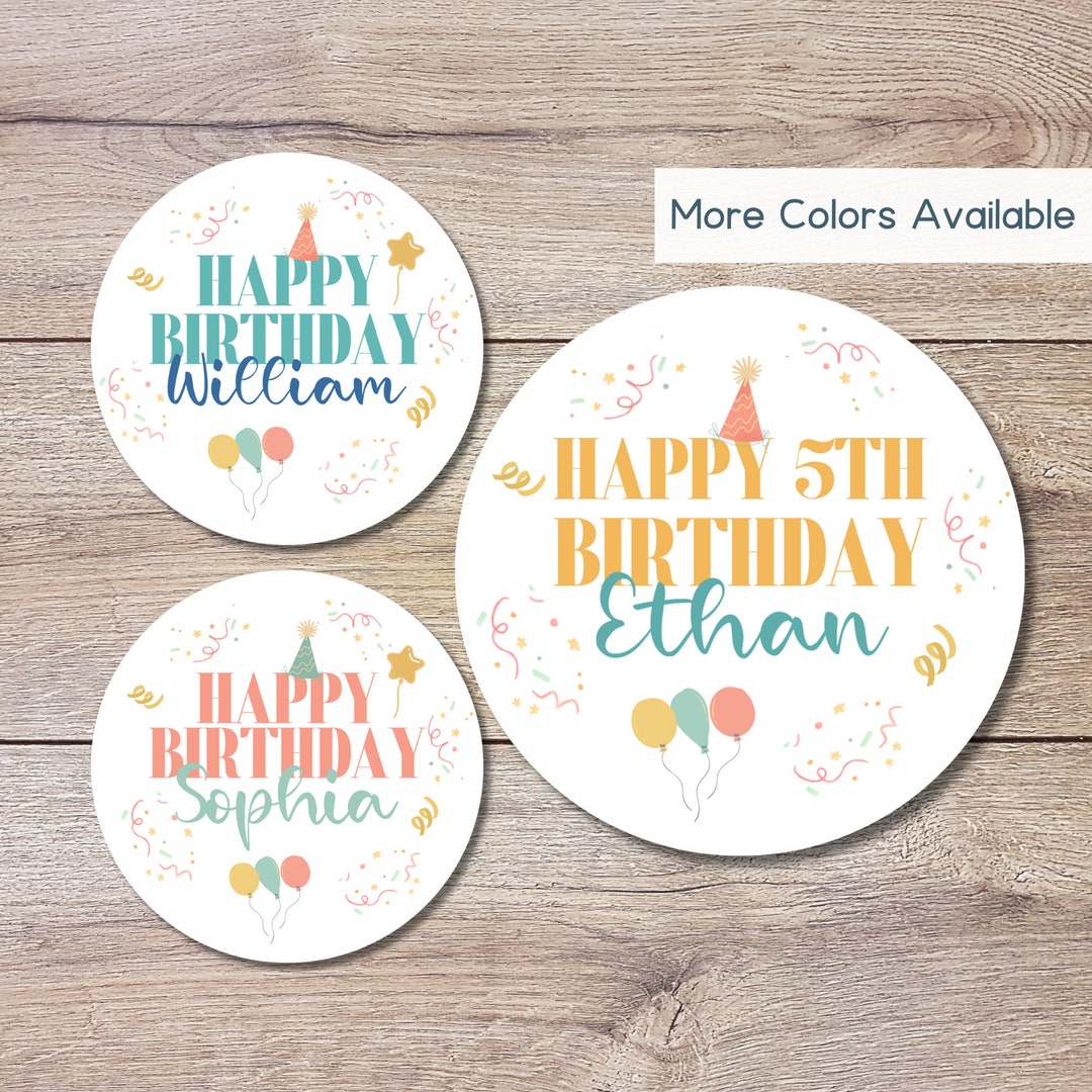 Personalized Happy Birthday Stickers, Goody Bag Stickers, Custom ...