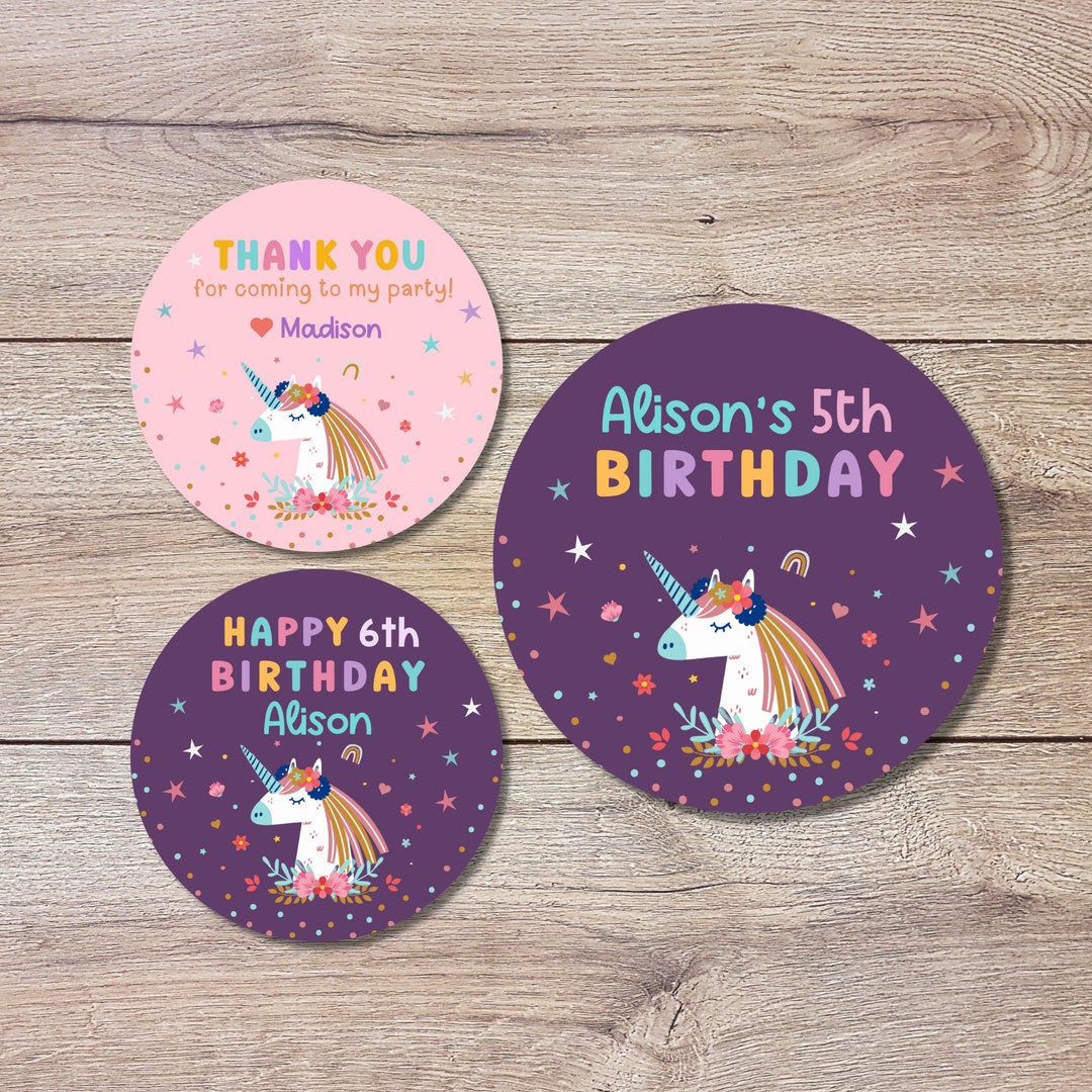 Personalized Unicorn Birthday Sticker, Magical Unicorn Birthday Goody ...