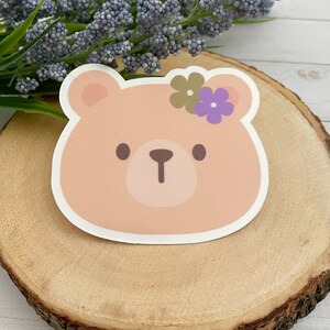 Bear Vinyl Sticker | Bear Flower Sticker | Glossy Finish | Cute Bear ...