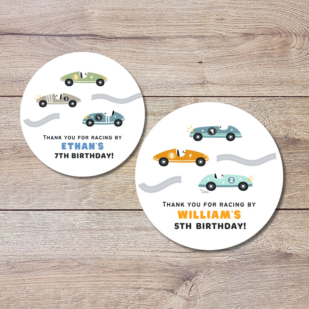 Personalized Race Car Theme Birthday Stickers, Goody Bag Party Favor ...