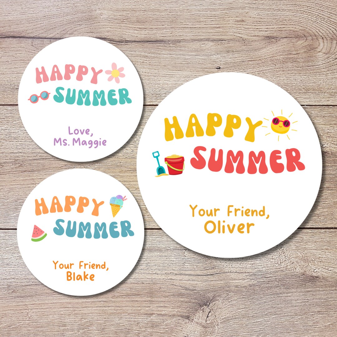 Happy Summer School Party Sticker, Personalized School Party Label, End ...