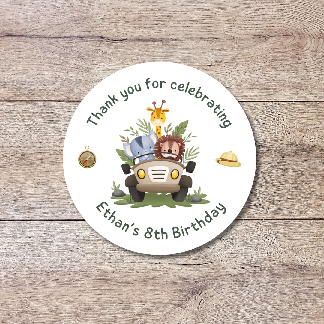 Personalized Safari Birthday Sticker, Custom Goody Bag Party Favor ...