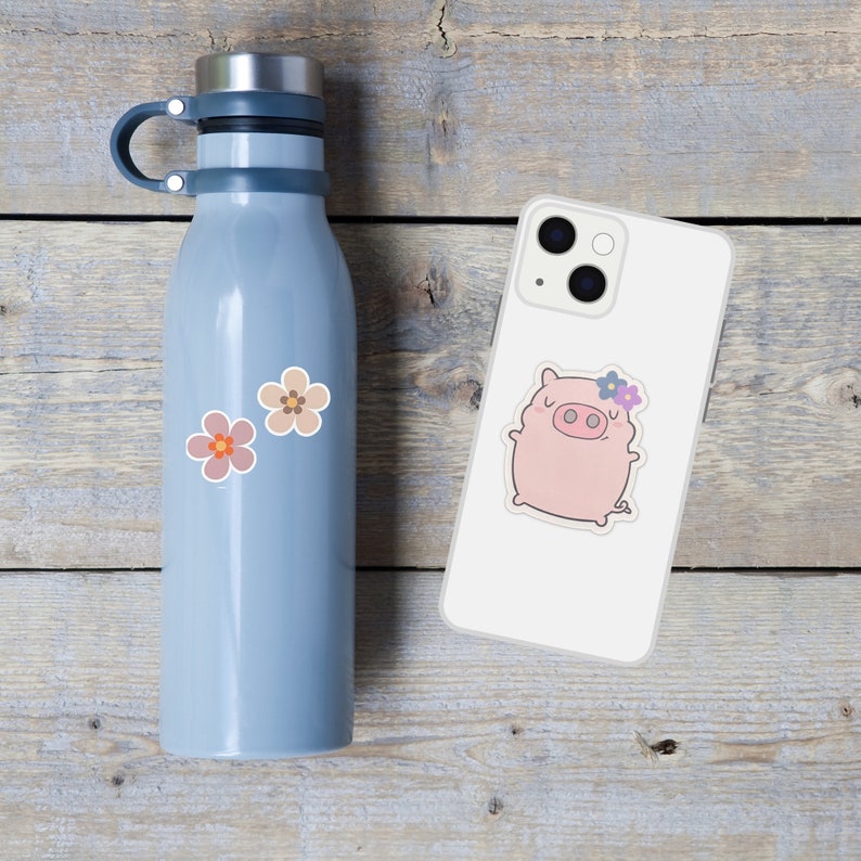 Pig Vinyl Sticker Pig Flower Sticker Glossy Finish Cute - Etsy