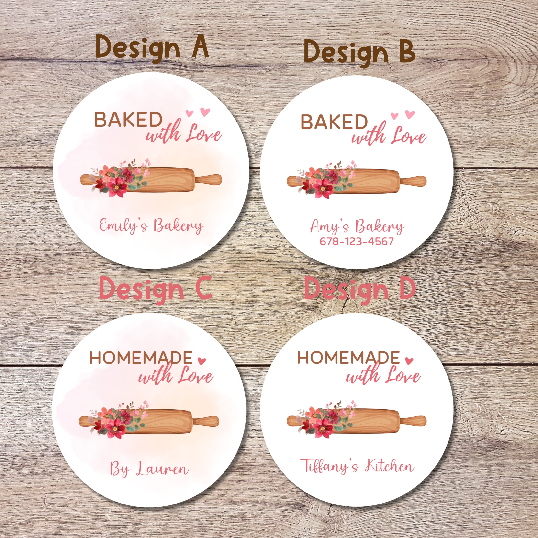 Personalized Baked With Love Stickers, Customized Baked Goods Label ...