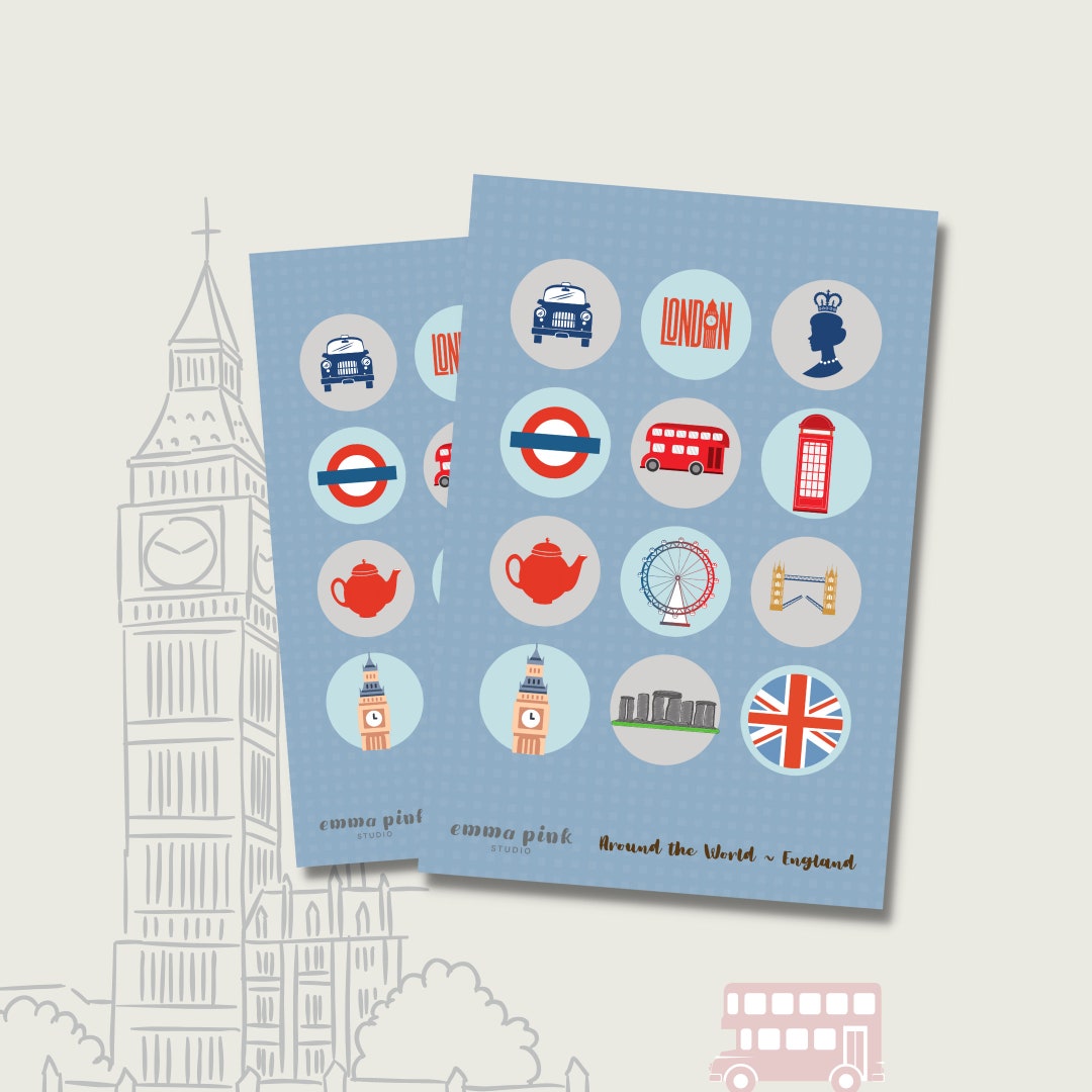 England Travel Sticker Sheet | Around the World | Vinyl or Paper ...