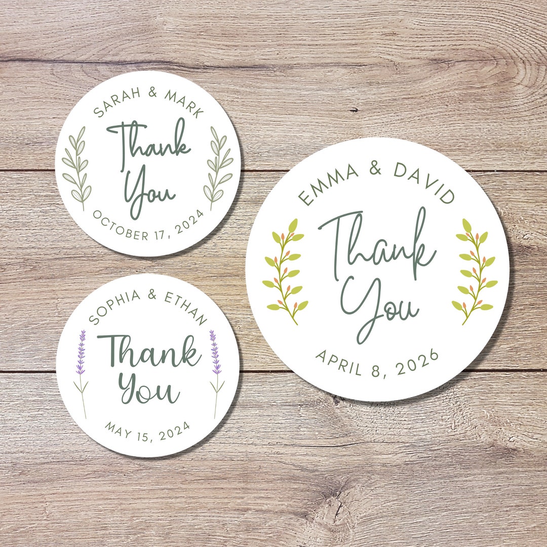 Personalized Floral Thank You Wedding Stickers, Custom Thank You Labels ...