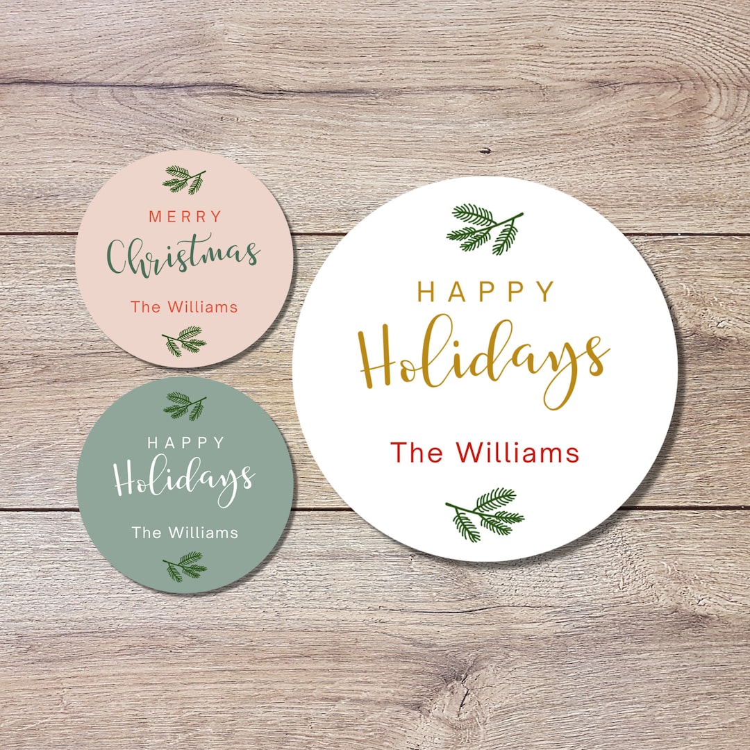 Merry Christmas Stickers, Personalized Happy Holiday Label, Custom Easy ...