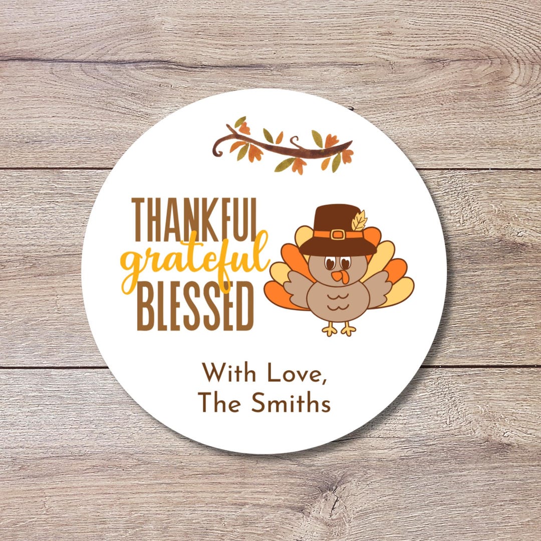 Thankful Grateful Blessed Happy Thanksgiving Personalized Stickers ...