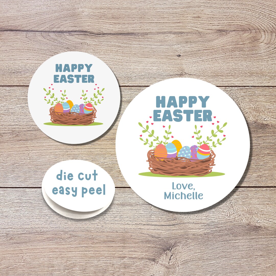 Personalized Easter Stickers, Matte or Glossy Finish, Custom Happy ...