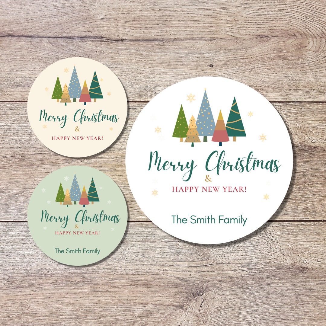 Merry Christmas Stickers, Personalized Happy Holiday Label, Custom Easy ...