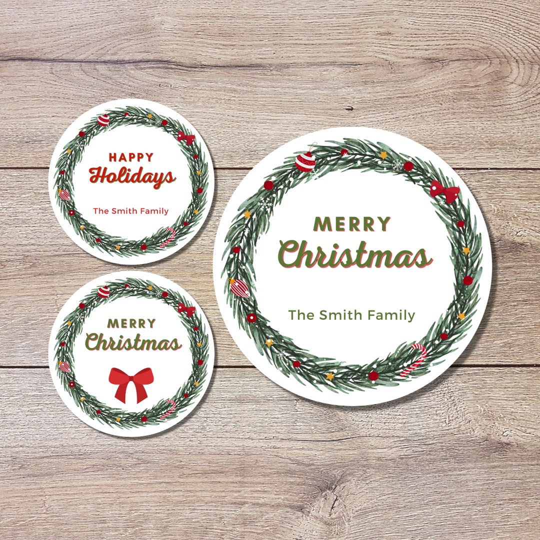 Merry Christmas Stickers, Personalized Happy Holiday Label, Custom Easy ...