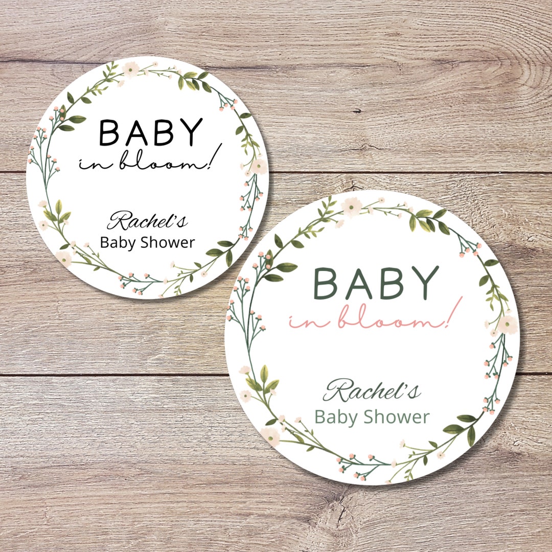 Baby in Bloom Personalized Baby Shower Stickers, Gender Reveal Baby ...