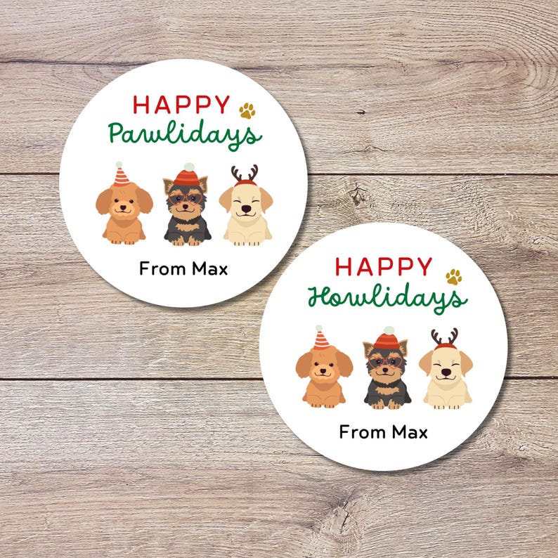 Happy Pawlidays Howlidays Personalized Christmas Stickers, Custom ...