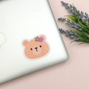 Bear Vinyl Sticker | Bear Flower Sticker | Glossy Finish | Cute Bear ...