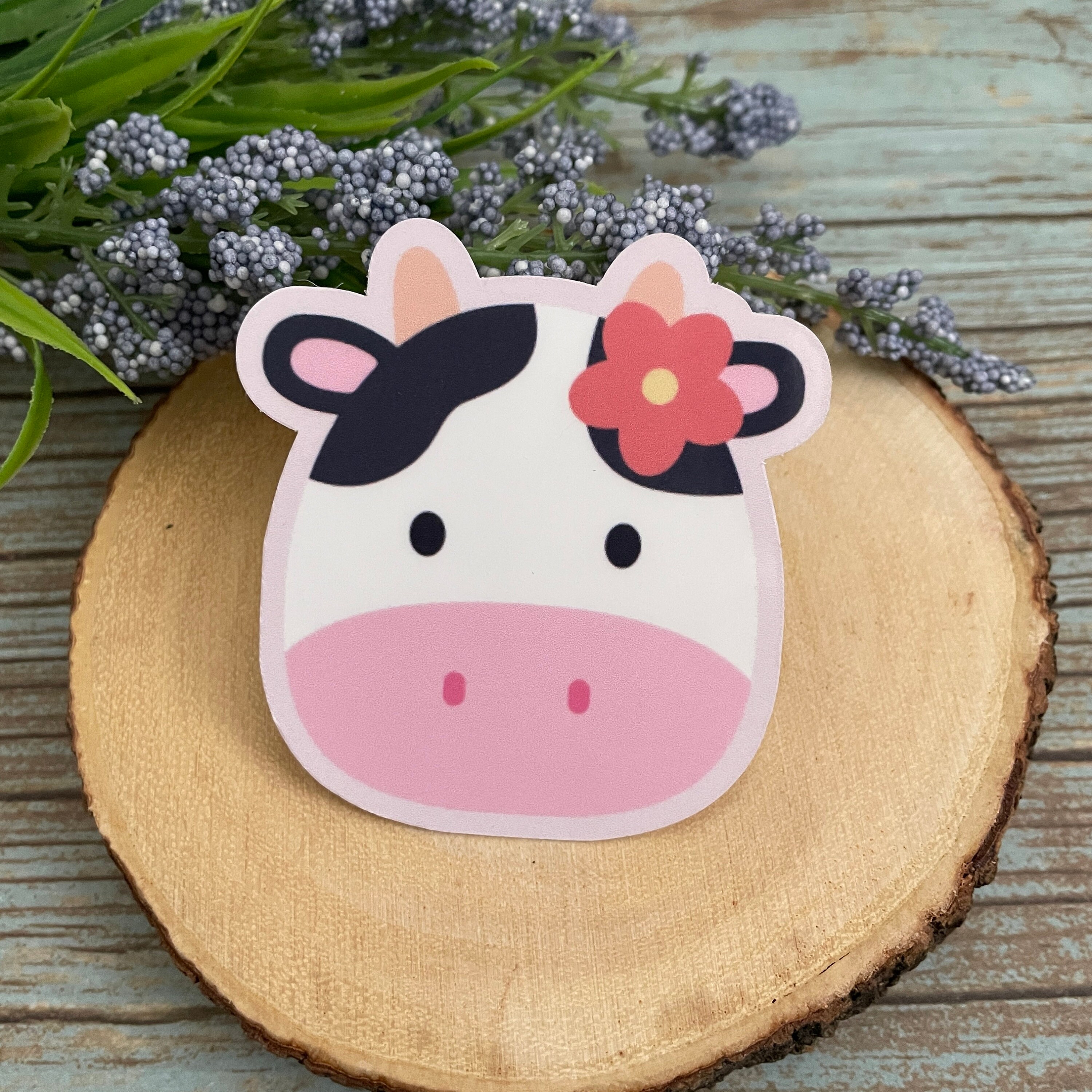 Cow Vinyl Sticker Glossy Finish Waterproof Floral Cow - Etsy