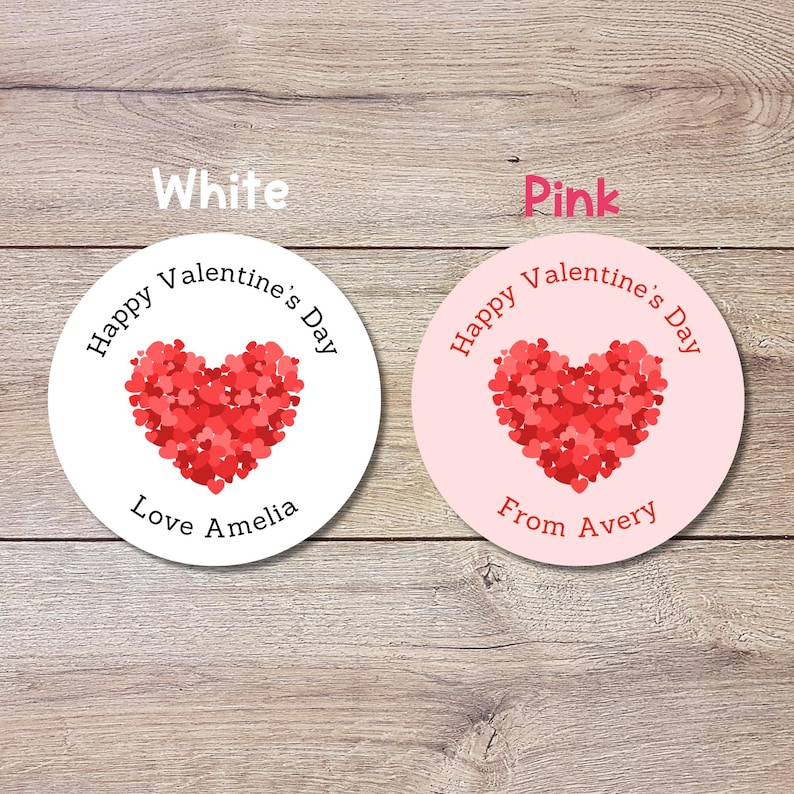 Personalized Big Heart Happy Valentines Day Stickers, Custom Kids ...