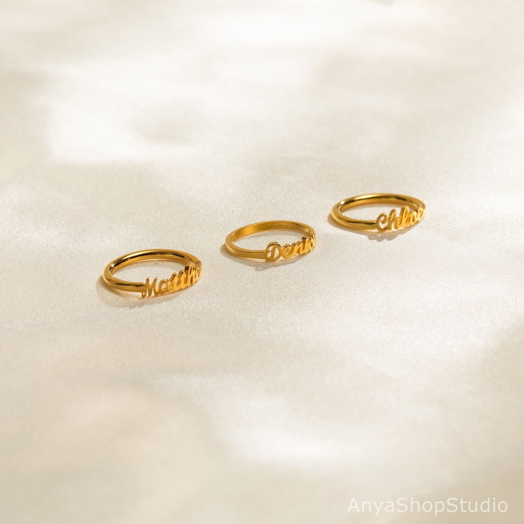 Custom Name Ring, Sterling Silver Name Ring, Stackable Ring, Minimalist Ring, Personalized ...