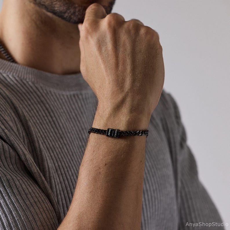Custom Mens Bracelet With Kids Name, Personalized Bracelet for Men, Dad ...