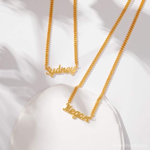 Personalised 18K Gold Name Necklace with Curb Chain Custom Gothic Name Necklace Birthday Gift for her Christmas Gift for Her for Mom Etsy