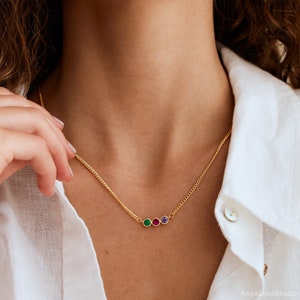 Custom Birthstone Necklace With Curb Chain, Multiple Birthstone ...