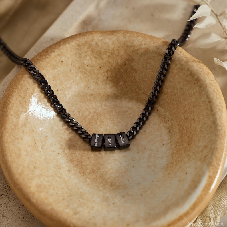 Custom Men Necklace With Names, Personalized Bead Chain Necklace, Dad ...