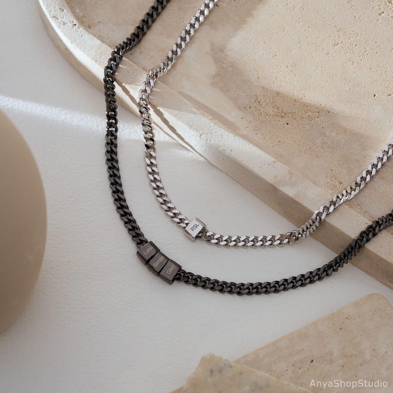 Custom Men Necklace With Names, Personalized Bead Chain Necklace, Dad ...